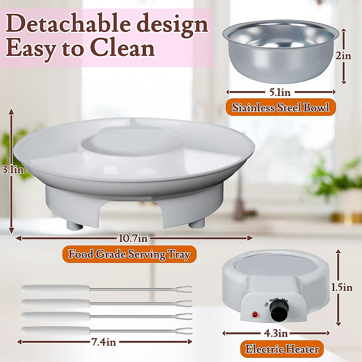 CORJEEJOR Fondue Pot Electric Set For Chocolate and Cheese, Deluxe Fondue Maker with 4 Forks, Removable Serving Tray & Melting/Warming Setting, Perfect for Parties, Gifting, and Date Night