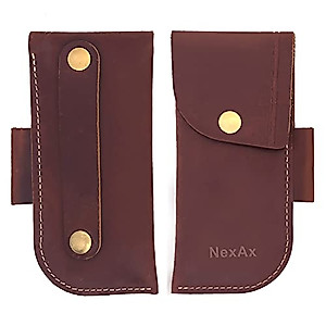 Leather Pocket Knife Sheath, Belt Leather Sheath for Folding Knife (Dark Brown)