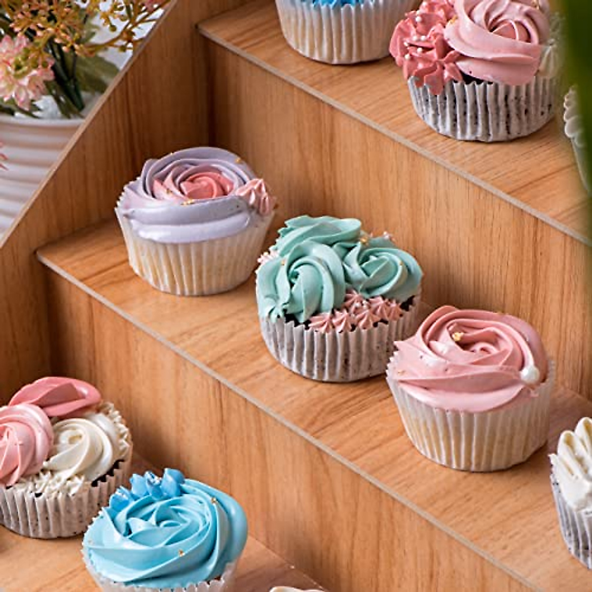 Tapeera 4-Tier Retail Wooden Display Riser - Farmers Market Craft Fair Display Rack - Candle Soap Display Stand For Craft Shows - Wood Countertop Pop Up Shop Display Rack For Tumblers Cupcakes Candy