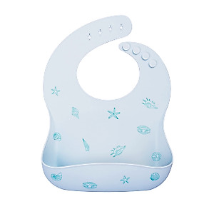 Mia Li Silicone Bibs – 3pcs Waterproof Silicone Bib Set – Silicone Baby Bibs for Girls and Boys - Baby Bib Pocket with Adjustable Closure – Non-Messy Toddler Bib (Seashells - Cloud, Sage & Stone)