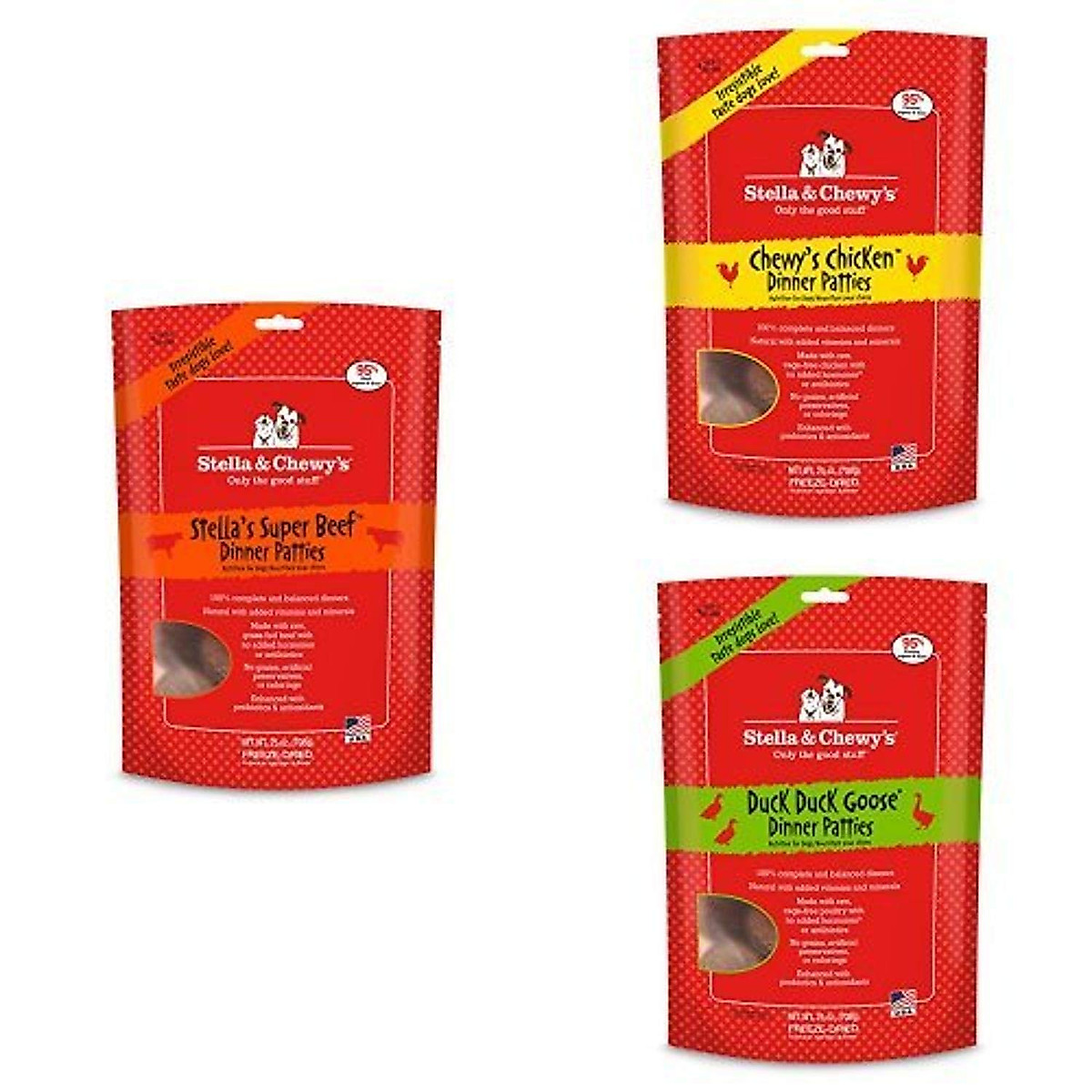 Stella & Chewy'S Freeze-Dried Raw Dinner Patties Dog Food Variety Pack Of 3 (Beef, Chicken And Duck), 25 Oz. Each