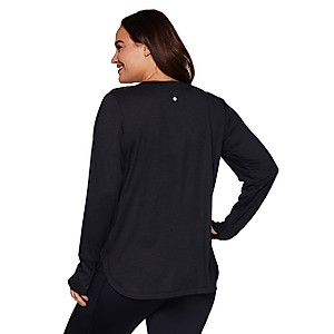 RBX Active Women's Plus Size Workout Top with Thumbholes, Buttery Soft Lightweight Long Sleeve T-Shirt Tunic Relaxed Fit Yoga Top F22 Black-Grey Heather 2X