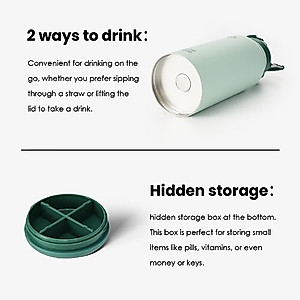 BOTTLE BOTTLE 32oz Insulated Water Bottle Stainless Steel Sport Water Bottle with Straw Dual-use Lid Design for Gym with Pill Box (green)