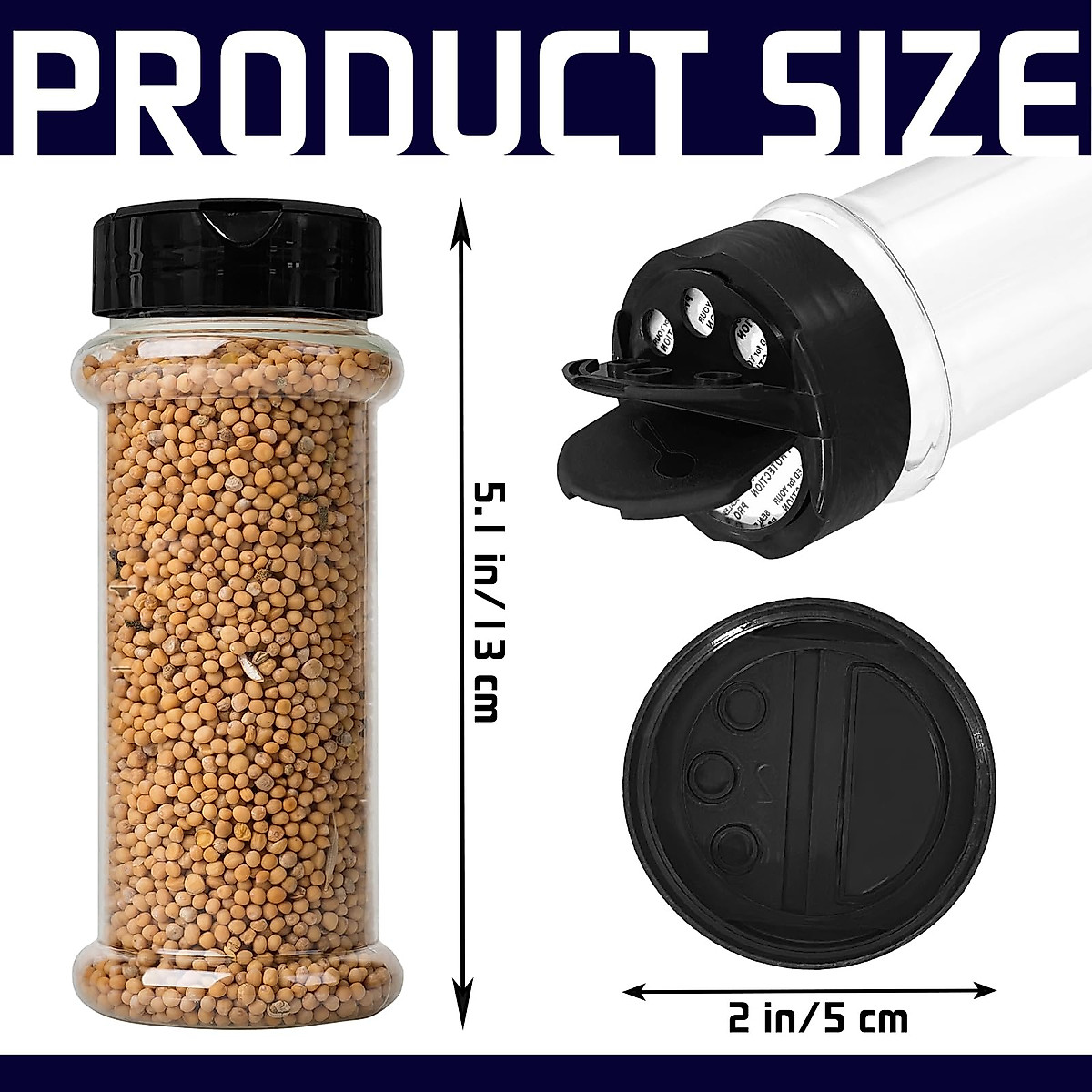 OJYUDD 8 Pack 5.5 Oz Plastic Round Spice Bottles with Black Shaker Lids,Reusable Seasoning Containers Jars,Clear Plastic Bottle Containers with Shaker Lids for Powders,Spice,Herbs,Glitters