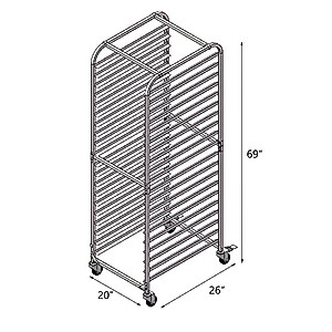 Stuffygreenus Aluminum 20-Tier Sheet Bun Pan Rack Bakery Rack, Home Commercial Kitchen Bakery Cooling Rack, 26" L x 20" W x 69" Hwith Brake Wheels