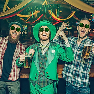 6 Pairs Green Glasses St. Patrick's Day Irish Shamrock Sunglasses Rimless Leprechaun Costume Glasses Four Leaf Clover Green Sunglasses for Women Men