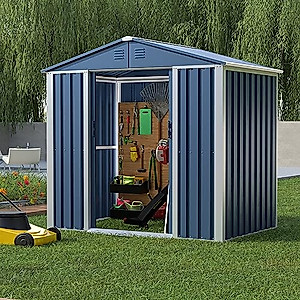 SUXXAN Metal Outdoor Storage Shed 6.5FT x 4FT, Steel Utility Tool Shed Storage House with Sliding Door, Metal Sheds Outdoor Storage for Backyard Garden Patio Lawn, Blue