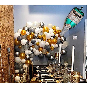 96Pcs Champagne Balloon Arch Garland Kit - 40 Inch Giant Champagne Balloon and Gold Confetti balloon Clear Silver Balloons for New Year Party Wedding Birthday Graduation Anniversary Bachelorette Decor