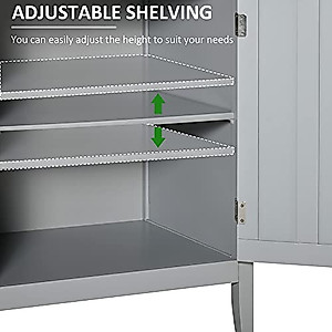 HOMCOM Sideboard Buffet Cabinet, Kitchen Cabinet, Coffee Bar Cabinet with 2 Doors and Adjustable Shelves for Entryway Living Room, Gray