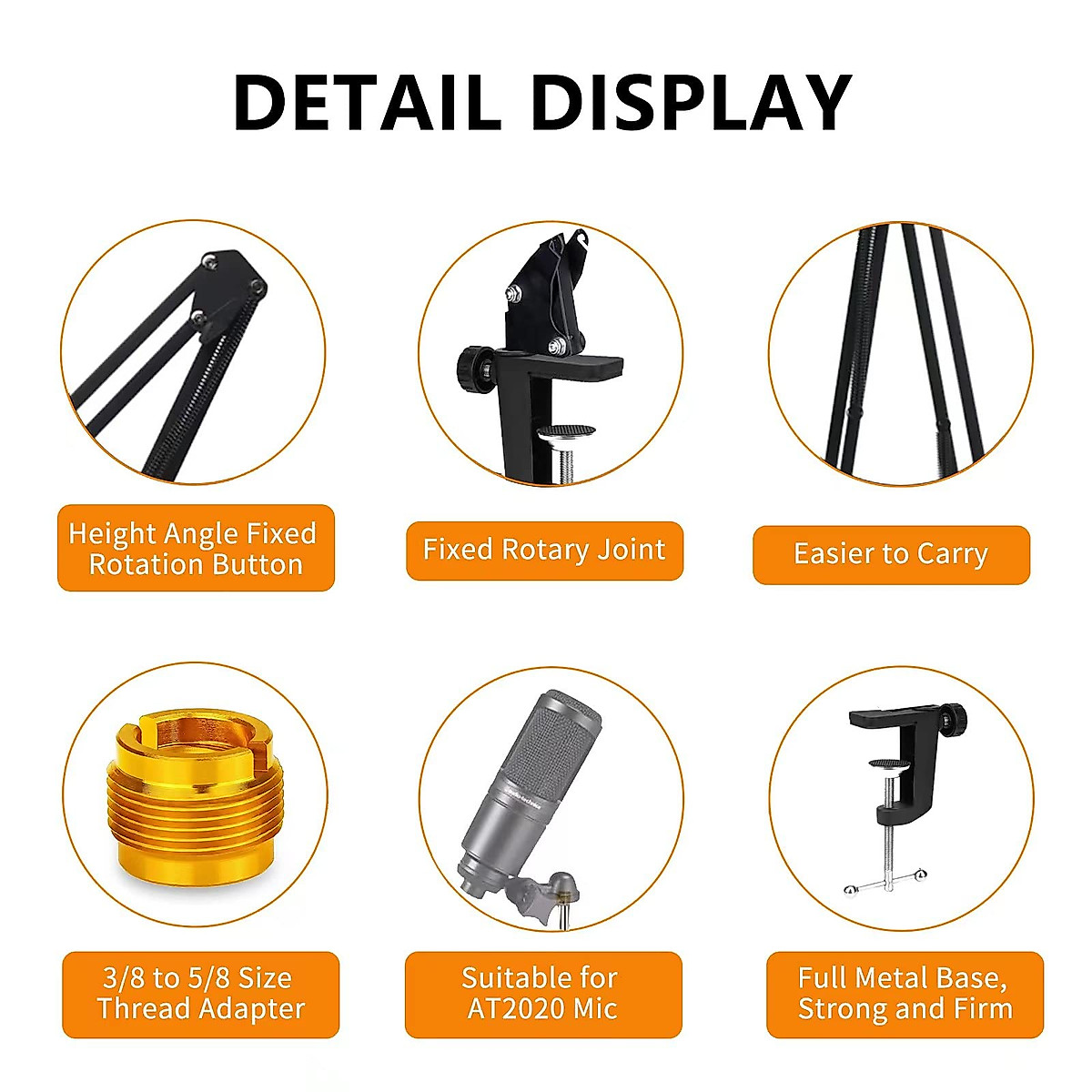 Snowball Mic Boom Arm - Heavy Duty Mic Boom Arm Desk Mount Adjustable Suspension Mic Stand Compatible with Audio-Technica AT2020,AT2020USB+, AT2035, ATR2500-USB, ATR2100-USB,Blue Snowball Microphone