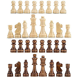 AMEROUS Wooden Chess Pieces Only, Staunton Style Wood Chessmen with 3.15" King - Storage Bag - Gift Packed Box, Tournament Chess Game Pawns for Replacement of Missing Pieces