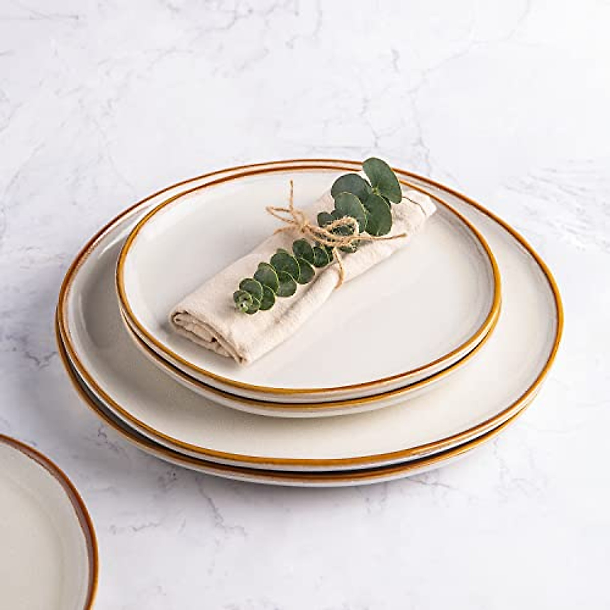 AmorArc Ceramic Dinner Plates Set of 6, 10.5 Inch Handmade Reactive Glaze Stoneware Plates, Large Rustic Shape Dinnerware Dish Set for Kitchen, Microwave & Dishwasher Safe, Scratch Resistant - Ivory