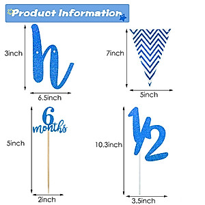 Half Birthday Decorations 6 Months Baby Boy Banner Cupcake Topper Pick 1/2 Half Year Cake Topper Triangle Flag Banner Confetti Balloons for Girl Boy Baby Shower (Dark Blue)