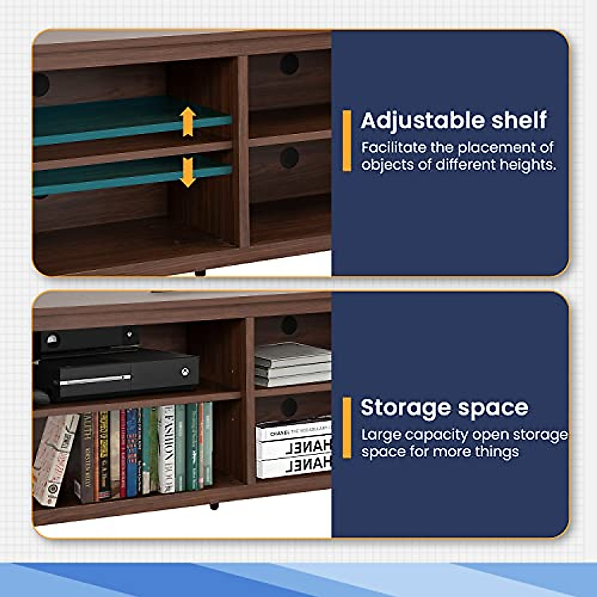 58'' Wood TV Stand TV Stand Fits 32-65 Inch Flat Screen TV Cabinet with 4-Shelf Storage Rolling Entertainment Center for Media Console Living Room Bedroom (Brown)