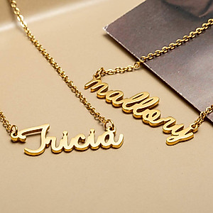 Awegift Women Jewelry Name Necklace Big Initial Gold Plated Best Friend Women Gift for Her Lacey