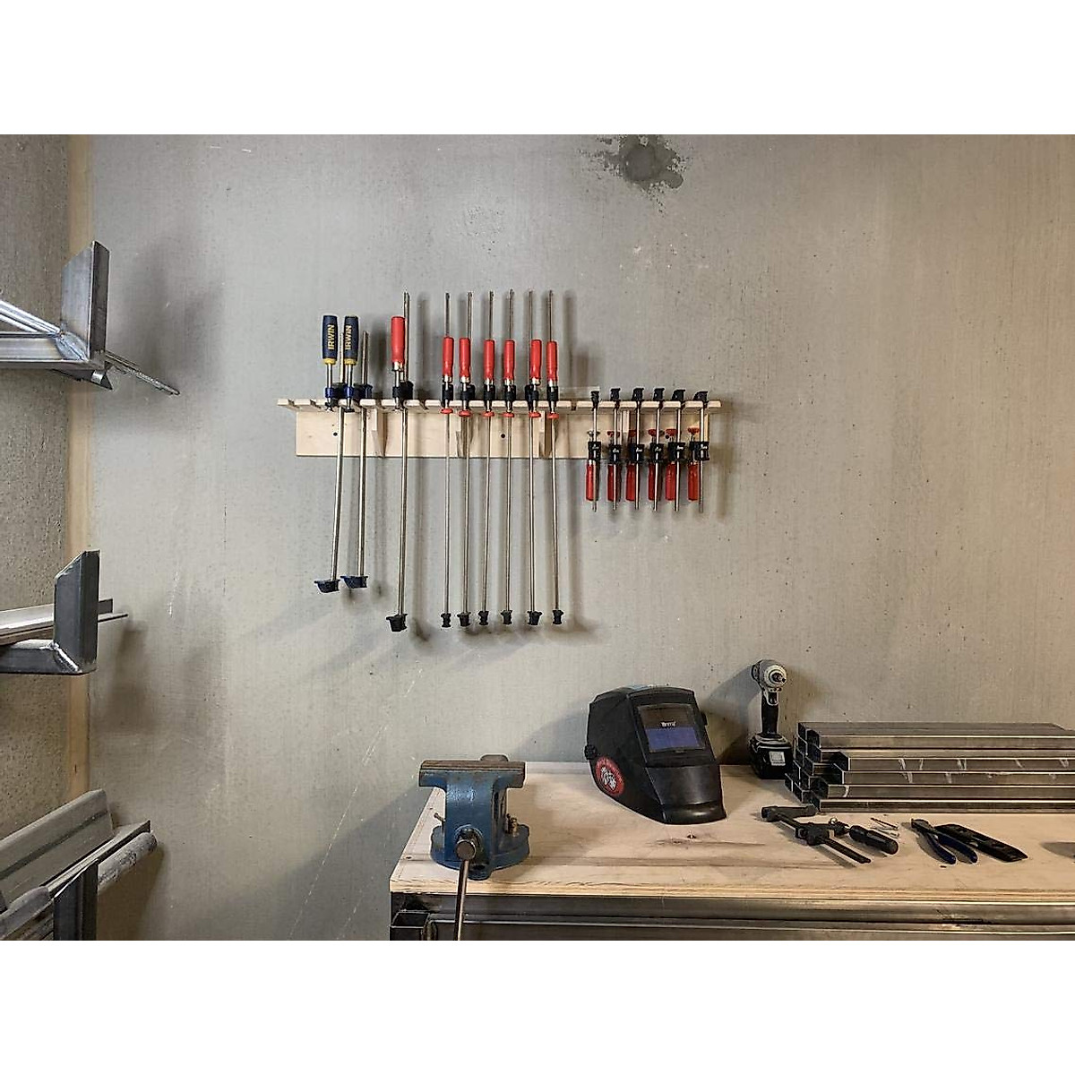 Factory Crafts Bar Clamp Tool Holder Organization Storage Rack Wood Shelf Organizer 20-Slot Birch Plywood