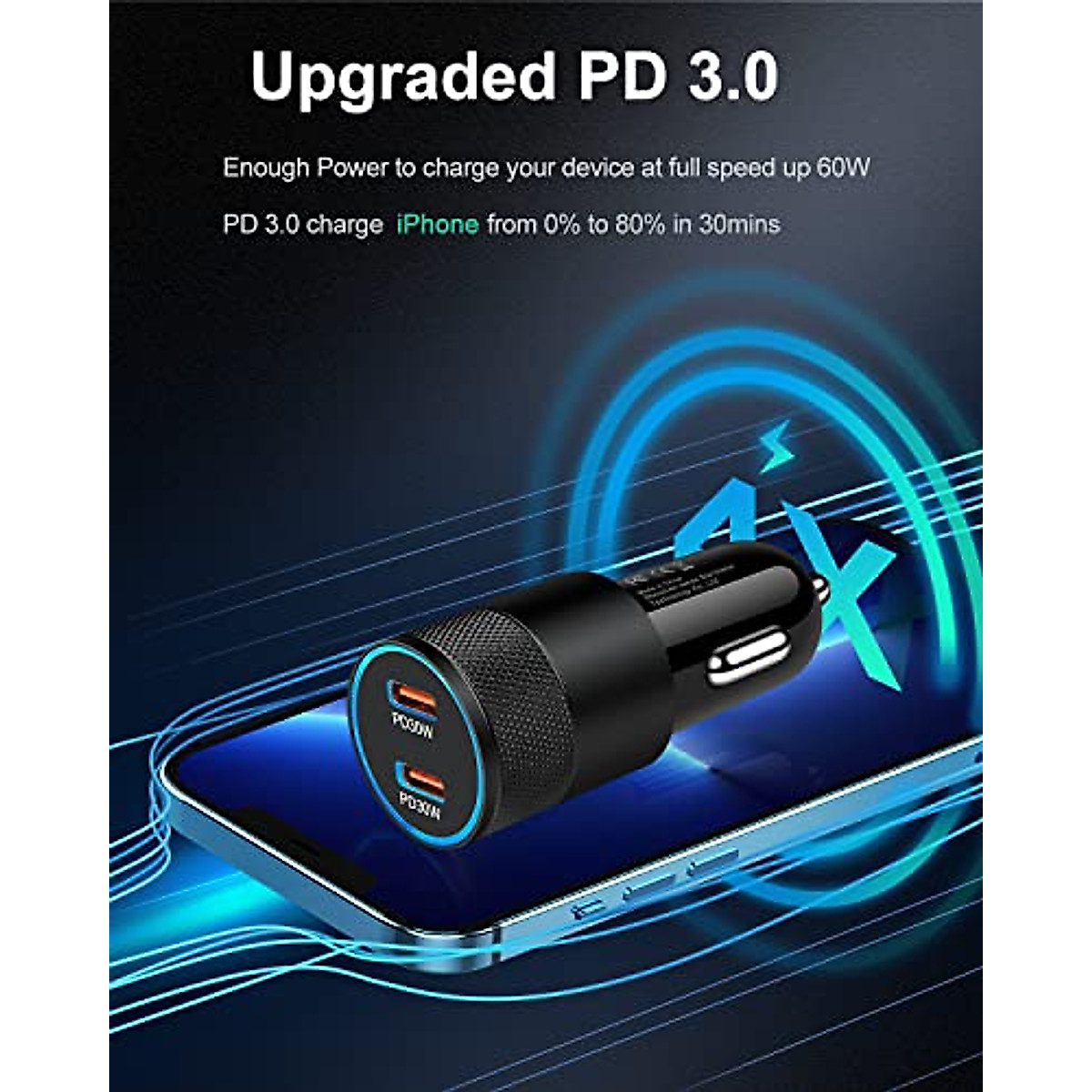 USB C Car Charger, 60W Cigarette Lighter Flush Adapter, Type C Fast Charging Car Plug Block for iPhone 13 Pro Max, Samsung Galaxy S21 Ultra, Pixel 6 Pro,3A XL, LG Stylo, AILKIN Automobile USB PD Port