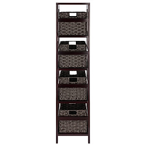 Winsome Wood Leo 5-Pc Storage Shelf with 4 Foldable Woven Baskets - Espresso and Chocolate