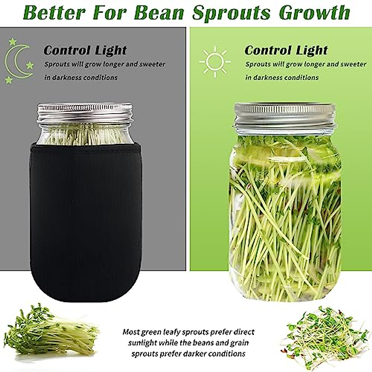 Sprouting Kit, Sprouts Growing Kit with 4 Screen Sprout Lids, 2 Stands, Tray, Blackout Sleeve, Stickers and Brush for Bean, Broccoli, Alfalfa Sprouts (No Manson Jar)