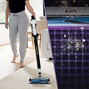 SHARK UZ565H Pro Cordless Vacuum w/ Clean Sense IQ & MultiFLEX Technology, PowerFins Plus Brushroll, Duster Crevice Tool & Anti-Allergen Dusting Brush, Up to 40 Minute Runtime, White/Blue (Renewed)