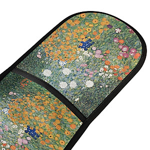 Double Oven Mitt, Gustav Klimt Flower Garden Heat Resistant Oven Gloves for Kitchen Cooking Baking, 35" x 7"