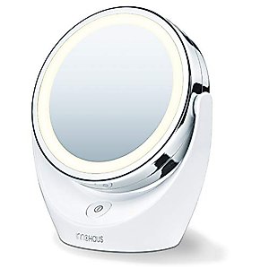 5x Magnifying Double-Sided Cosmetic Vanity Makeup Mirror Illuminated LED Lights, 360° Degree Swivel Rotation, On/Off Button, Chrome Finish, Cordless, Batteries Included, ABS49