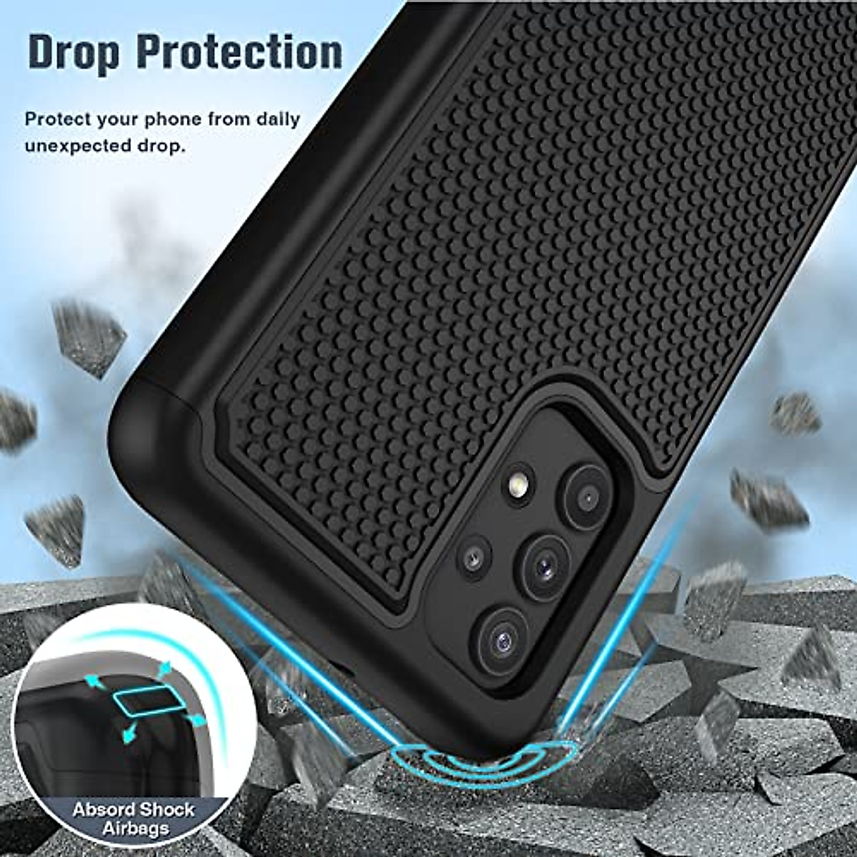 JXVM for Samsung Galaxy A32 5G Case: Dual Layer Protective Heavy Duty Cell Phone Cover Shockproof Rugged with Non Slip Textured Back - Military Protection Bumper Tough - 6.5inch (Matte Black)