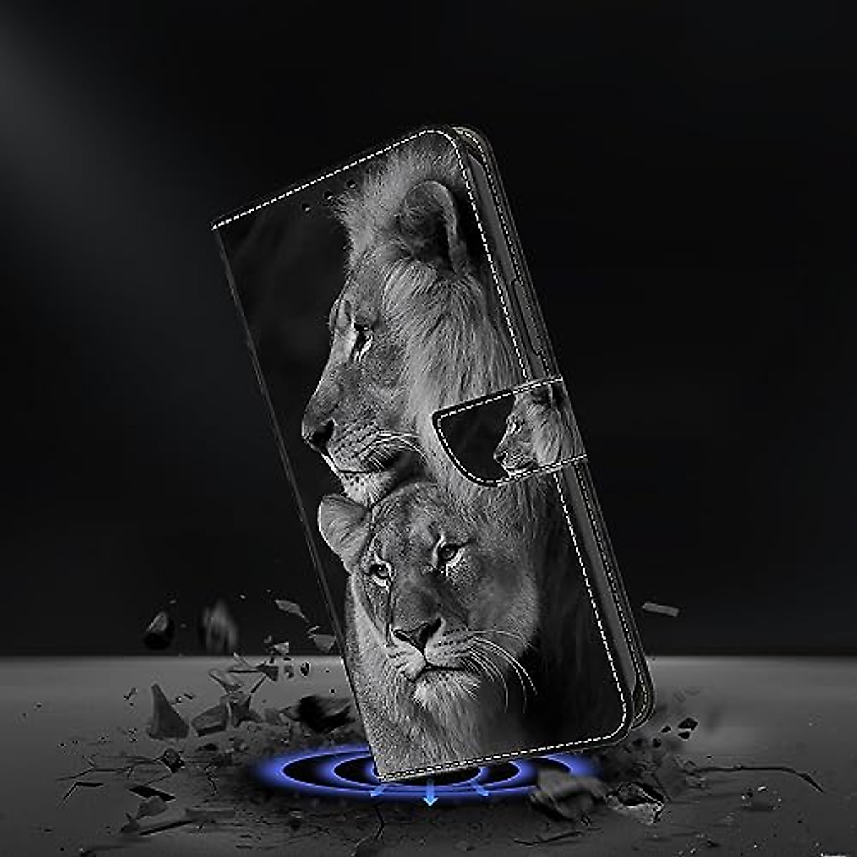 ALILANG for Samsung Galaxy Z Fold 3 5G Wallet Case with Credit Card Holder, Flip Book PU Leather Protective Magnetic Cover for Samsung Z Fold 3 Phone Case-Two Lions