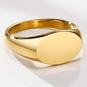 Jude Jewelers Stainless Steel Classical Simple Plain Oval Shape Signet Style Pinky Wedding Statement Promise Anniversary Ring (Gold, 5)