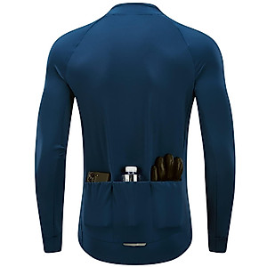 qualidyne Men's Winter Cycling Jersey Long Sleeve Fleece Thermal Bike Jacket Full Zip Biking Bicycle Shirt Cold Weather Blue