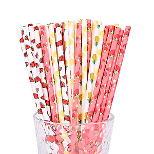 YAOSHENG Fruits Paper Straws, Pack 100 for Party Supplies,Birthday,Wedding,Bridal/Baby Shower,Juice, shakes,Smoothies