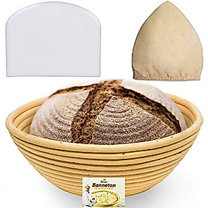 Round Bread Banneton Proofing Basket - 9 Inch Baskets and Bread Bakers Lame Slashing Tool - Dough Making Slasher Tools Baking Sourdough Bread Starter