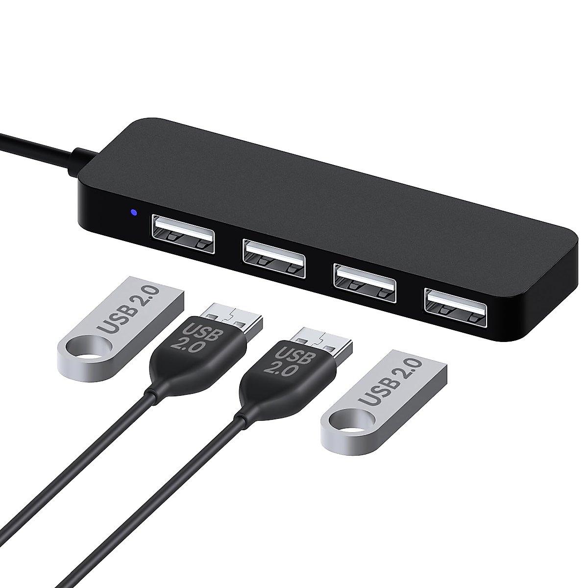 MMOBIEL 4-Port USB Data Hub Compatible with MacBook, iMac, Laptop, Windows, Linux and More - USB Splitter Computer - Ultra Slim USB 2.0 Data Hub - Portable USB Adapter - Black