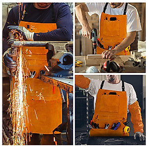 LIZMOF Welding Apron& Sleeves, Leather Apron for Men& Women, Woodworking Apron for Blacksmith, Heat & Flame Resistant Tool Apron, Heavy Duty Cowhide Leather Work Apron, 23" x 39.6"