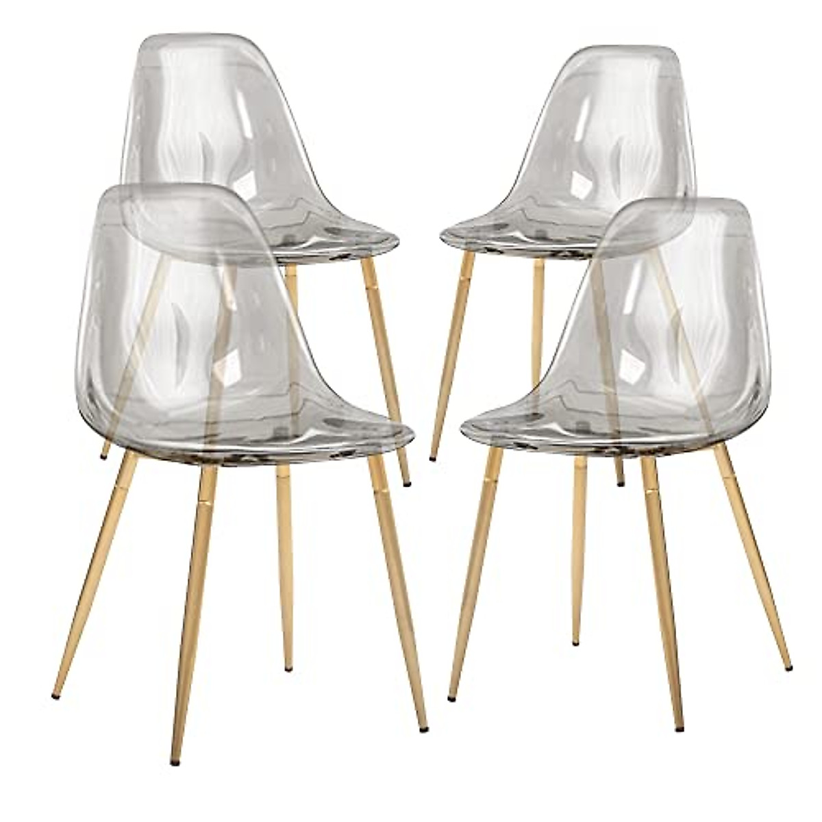 CangLong Clear Dining Chairs Set of 4, Modern Kitchen Acrylic Chairs with Transparent Seat, Plastic Accent Side Chair with Metal Legs, for Kitchen, Dining & Living Room, Ash Transparent