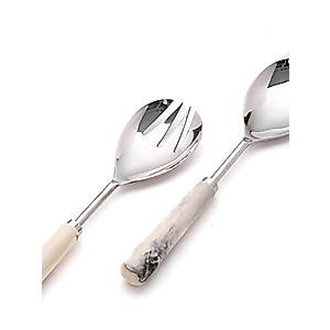 YoTreasure Tiramisu Resin & Stainless Steel Ivory Salad Server Spoon and Fork Set Cooking Utensils for Kitchen