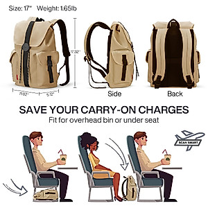 mixi Travel Laptop Backpack for Women & Men, Carry On Backpack fits 16'' Laptop Waterproof Rucksack,17 Inch, Mocha Brown