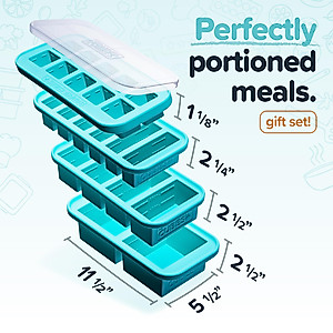 Souper Cubes Gift Set, 1-Cup 2-Cup 1/2 Cup and 2 Tablespoon Trays With Lids, Aqua Color