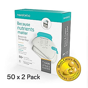Nanobébé 100 Breastmilk Storage Bags Refill Pack – Fast, Even Thawing & Warming – Breastfeeding Supplies Lay Flat to Save Space & Track Pumping – Breastmilk Bags for Freezer or Fridge