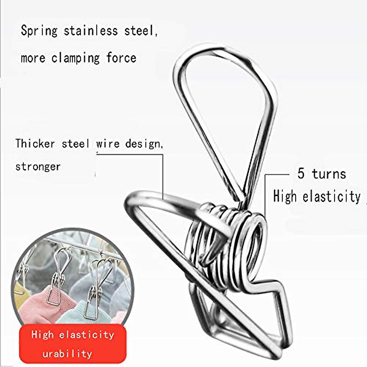 SSXX Clothes Drying Rack with 40 Clips, Stailess Steel Laundry Hanging Rack for Balcony and Courtyard, Suitable for Socks, Underwears, Drying Towels and Baby Clothes,Silver