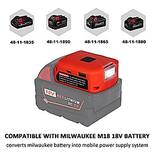 Lilocaja M18 Power Source Replacement for Milwaukee USB Charger Adapter 49-24-2371, with USB-C & USB Port & LED Work Light & DC Port, Compatible with Milwaukee M18 18V Li-ion Battery