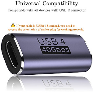 AuviPal USB C Coupler (2 Pack), USB Type C Female to Female Adapter Extender Compatible with Thunderbolt 4/3 Support up to 40Gbps Data Transfer, 100W Power Delivery and 8K@60Hz Video Pass Through