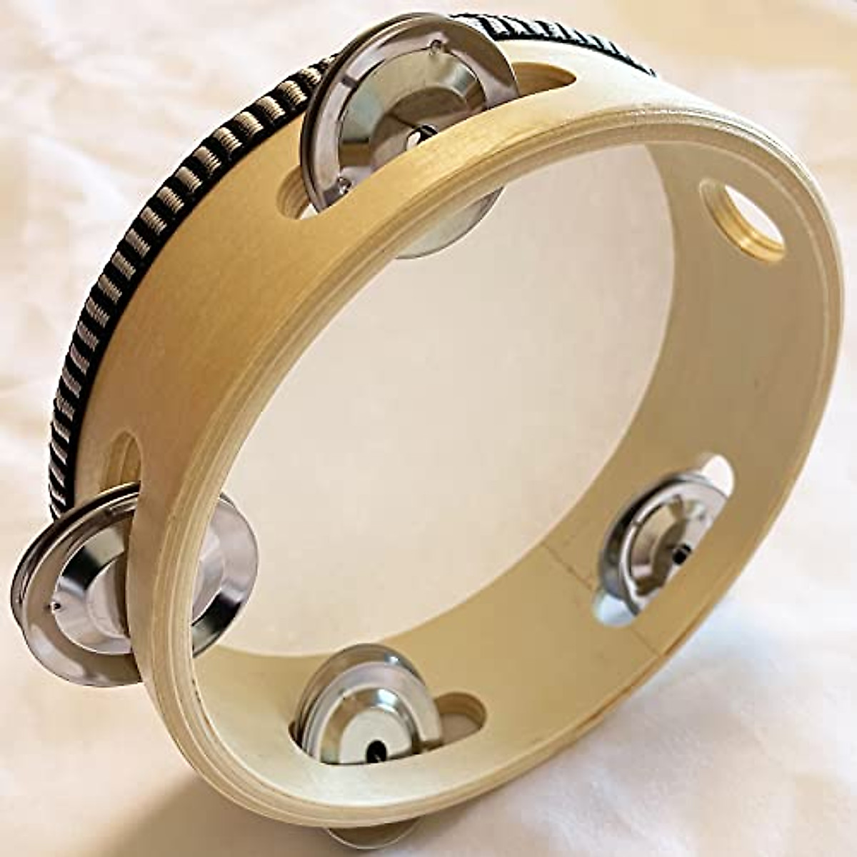 Luvay 6" Hand Held Tambourine Drum - Metal Jingles Percussion Instrument with Head (White)