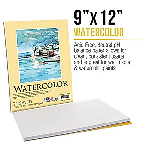 U.S. Art Supply 9" x 12" Premium Heavyweight Watercolor Painting Paper Pad, Pack of 2, 24 Sheets Each, 90 Pound (190gsm) - Cold Pressed, Acid-Free, Wet, Dry & Mixed Media - Artists, Students, Adults
