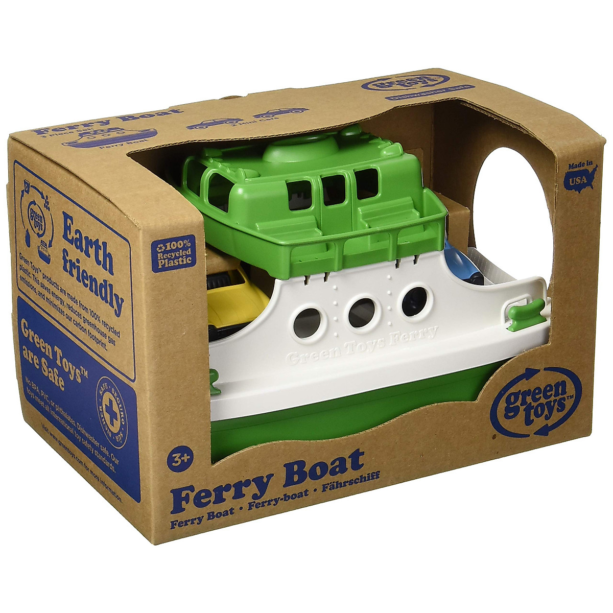 Green Toys Ferry Boat, Green/White CB - Pretend Play, Motor Skills, Kids Bath Toy Floating Vehicle. No BPA, phthalates, PVC. Dishwasher Safe, Recycled Plastic, Made in USA.