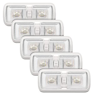Kohree Upgrade 1000 Lumen Led RV Ceiling Double Dome Light Fixture, 5 Pack 12V Camper Interior Lighting with ON/Off Switch for Trailer RV Car Boat, Clear Cover (Natural White 4000-4500K, 60 X 5050SMD)