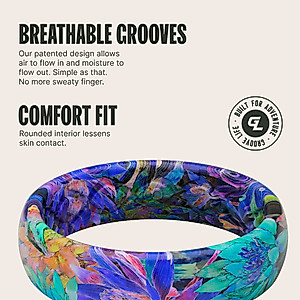Groove Life Aspire Twilight Blossom Silicone Ring Breathable Rubber Wedding Rings for Women, Lifetime Coverage, Unique Design, Comfort Fit Ring - Size 7