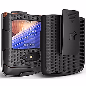 Case with Clip for Motorola RAZR 5G Flip Phone, Nakedcellphone [Black] Hard Shell Slim Cover with [Rotating/Ratchet] Belt Hip Holster Holder Combo for Motorola Moto RAZR 5G Flip Phone (2020) XT2071