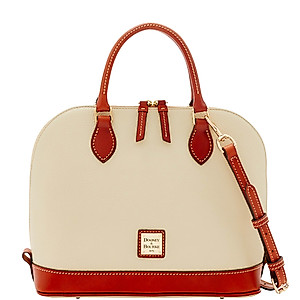 Dooney & Bourke Women's Zip Zip Satchel in Pebble Grain Leather, Large Handbag with Adjustable & Detachable Shoulder Strap, Bone