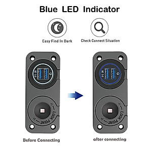 QC 3.0 USB Outlet 12V Boat Marine Waterproof Cigarette Lighter Socket Splitter 12 Volt DC Power Charger Adapter DIY Kit with Blue LED Dual USB Ports for Rocker Switch Panel on Car RV Golf Cart ATV